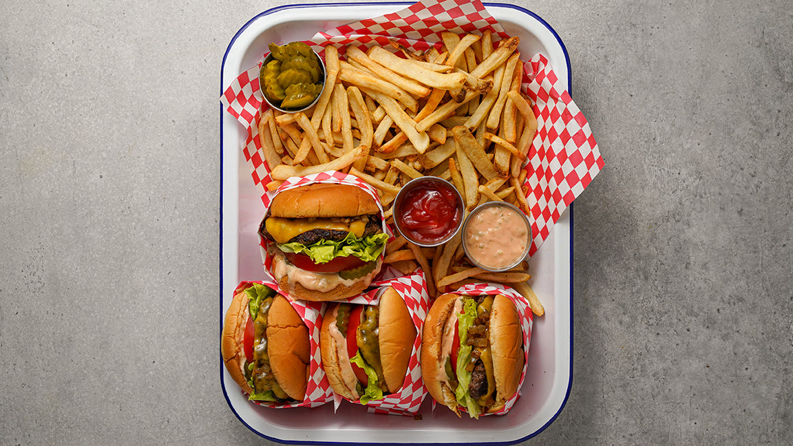 Flat Top Animal-Style Wagyu Smashed Burgers – Snake River Farms