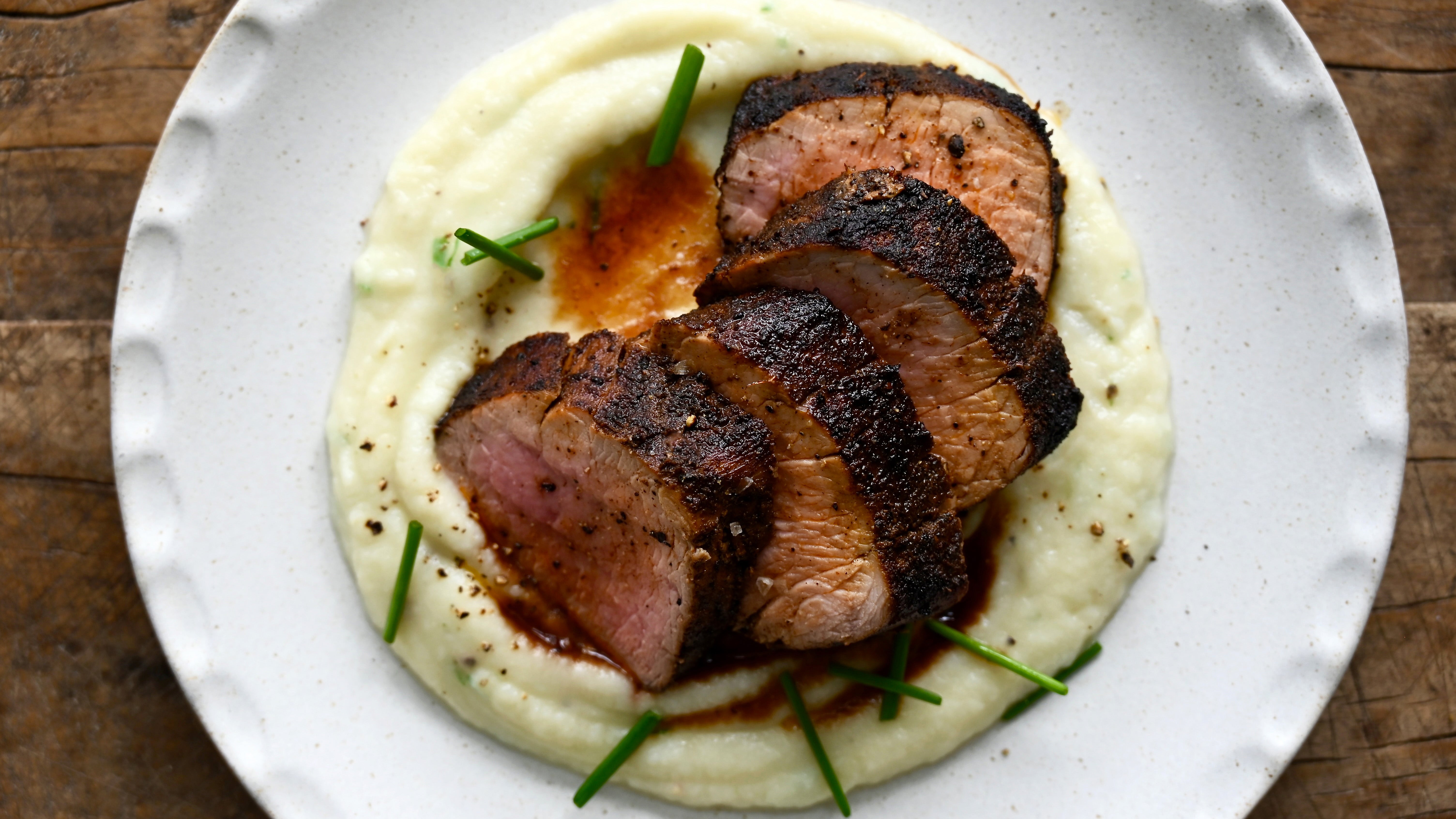 Coffee-Rubbed Kurobuta Pork Tenderloin with Cauliflower Mash | SRF ...