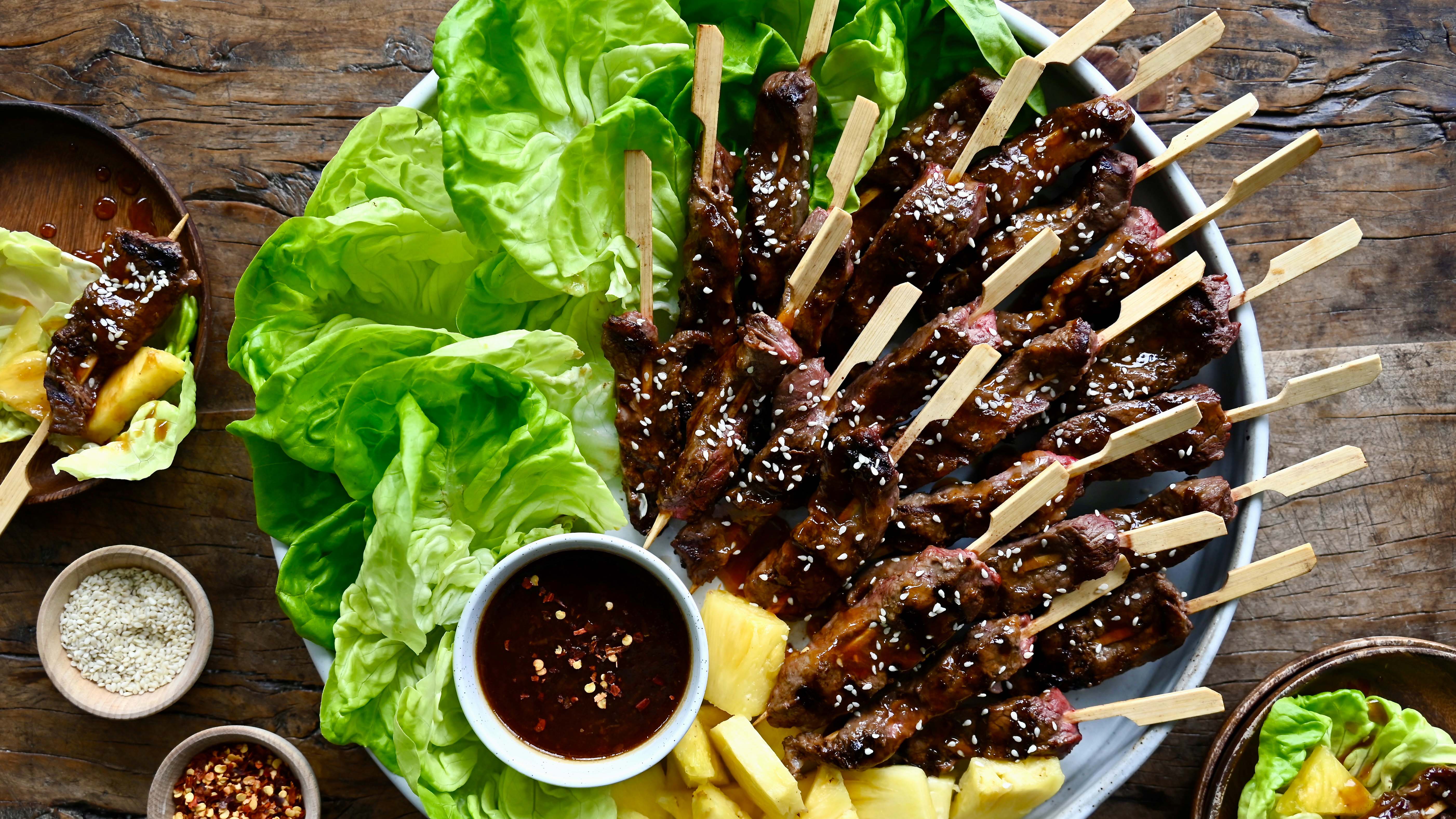 Teriyaki Flank Steak Skewers Recipe | Snake River Farms